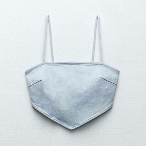 Zara | Tops | Zara Denim Bandana Triangle Crop Top Sz Xs | Poshmark